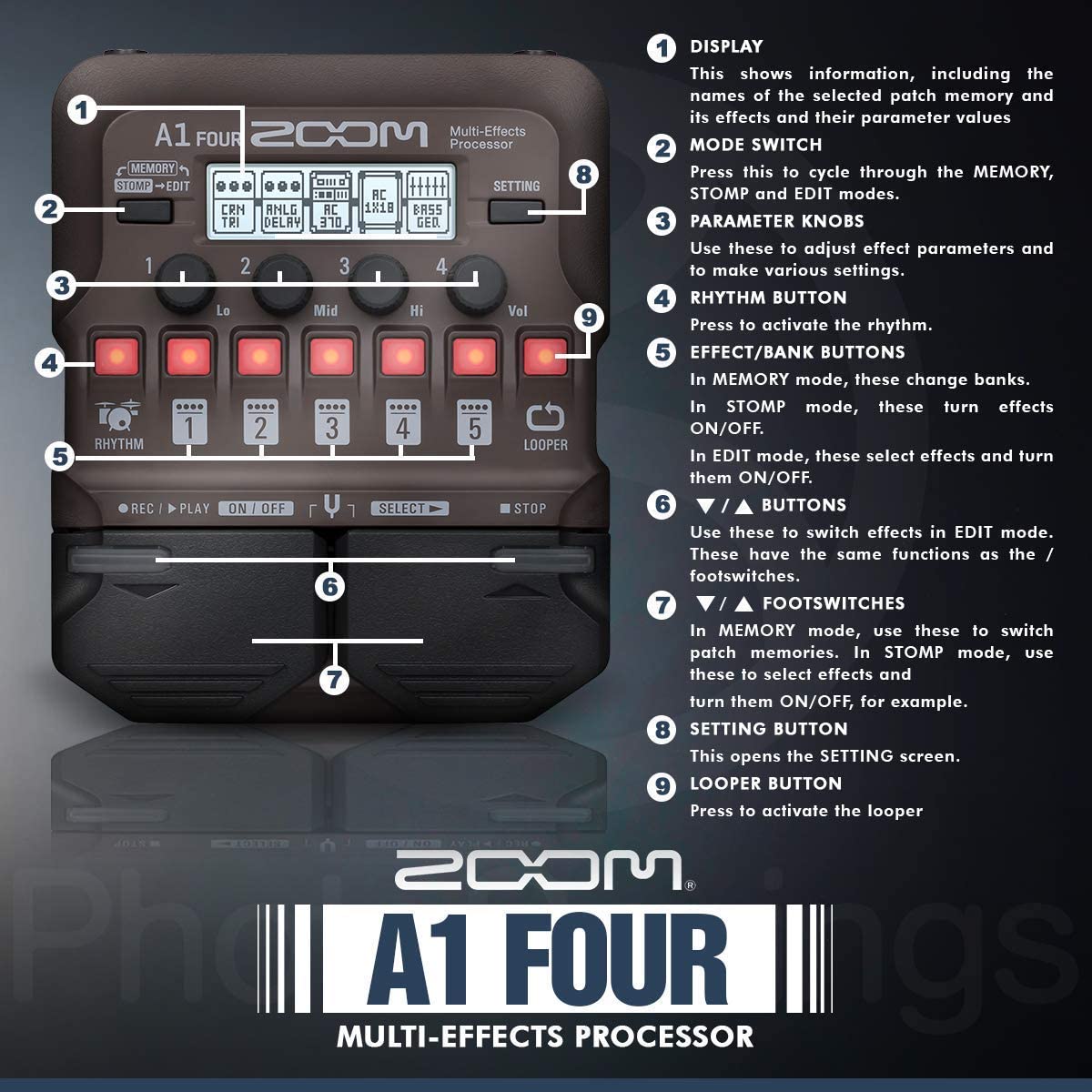 Zoom A1 Four Acoustic Instrument Multi-Effect Processor - سازکالا